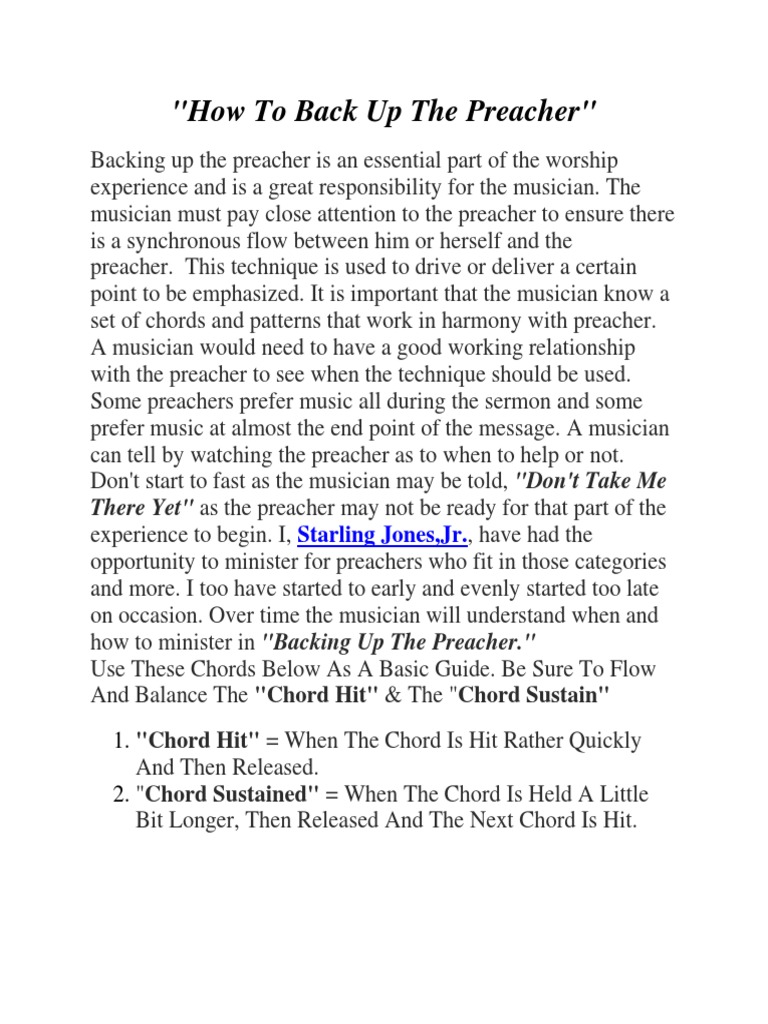 Chords for Backing Up the Preacher | PDF
