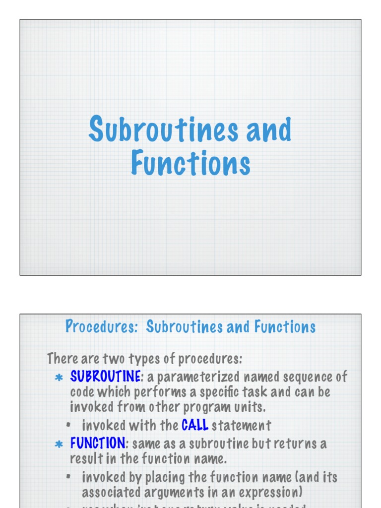 Subroutines And Functions Pdf Parameter Computer Programming Subroutine