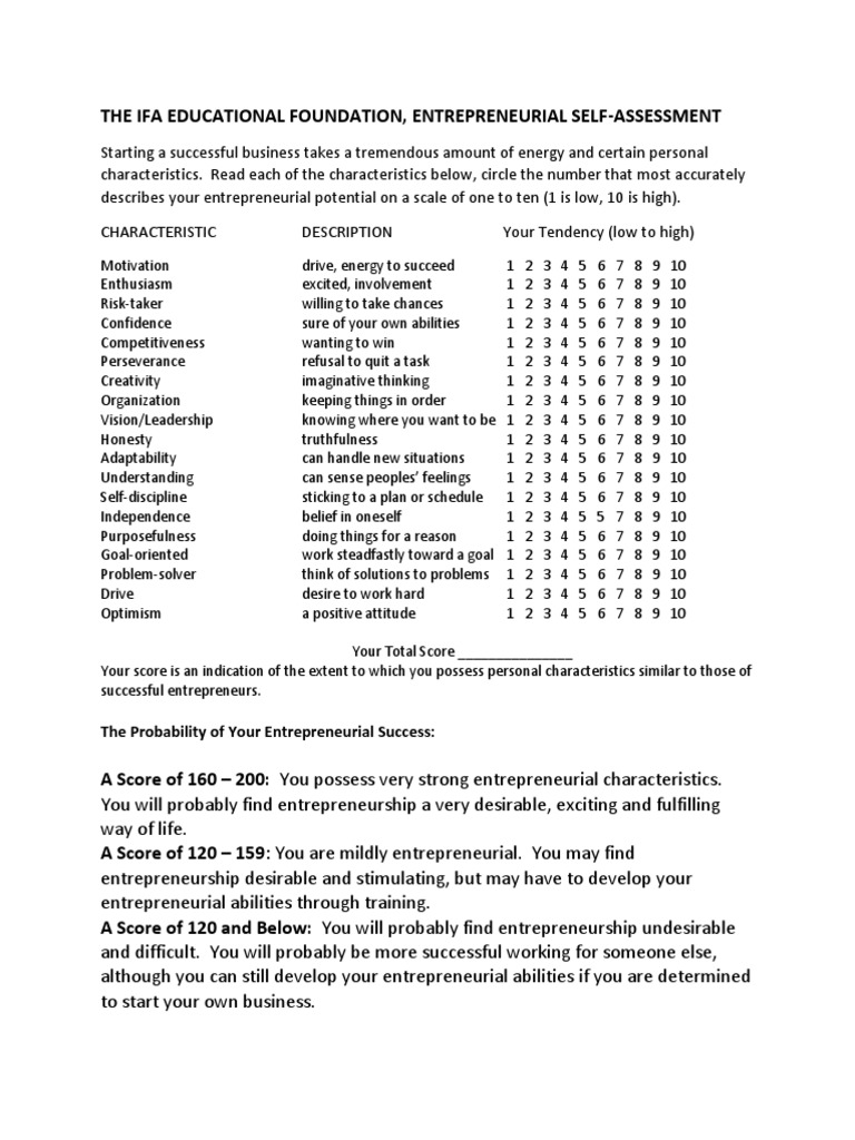 Entrepreneurial Self-Assessment Guide | PDF
