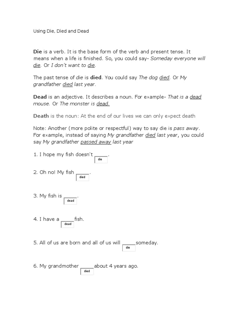 Using Die and Get Married | PDF | Verb | Semantic Units