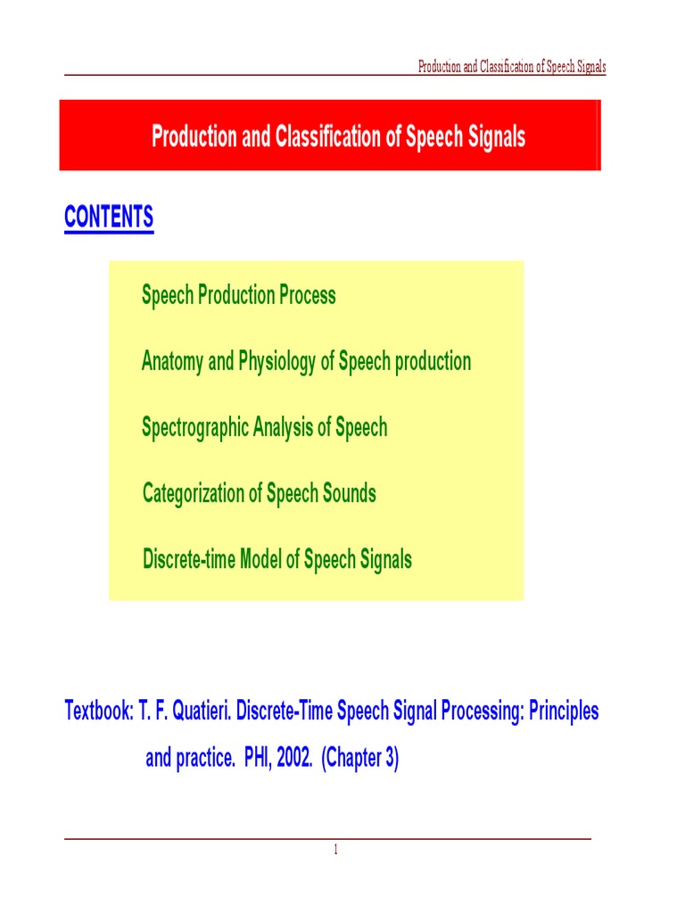 Production and Classification of Speech Signals | PDF | Phoneme | Larynx