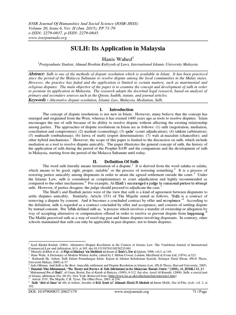 Sulh: Dispute Resolution in Malaysia | PDF | Mediation | Muhammad