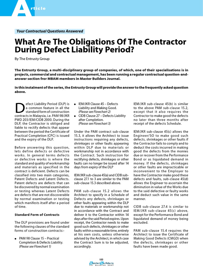 Defect Liability Period | Damages | General Contractor