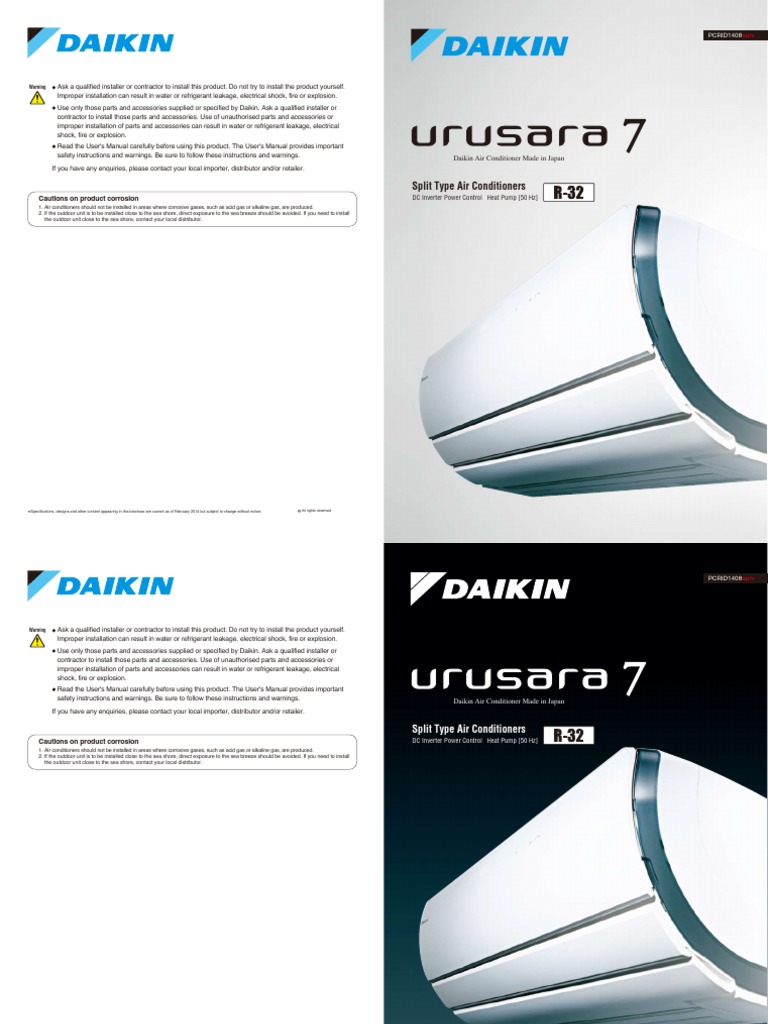 Daikin R32 Urusara 7 Catalogue | Chlorofluorocarbon | Air Conditioning
