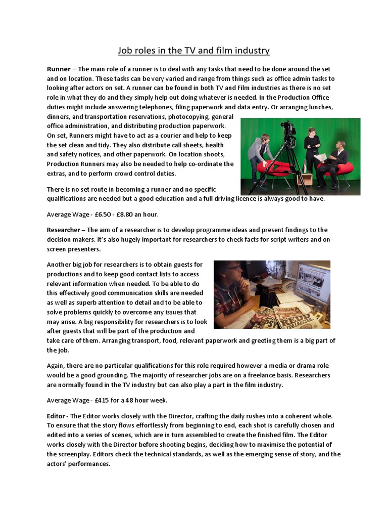 TV and Film Industry Job Roles Explained | PDF | Filmmaking | Film Director