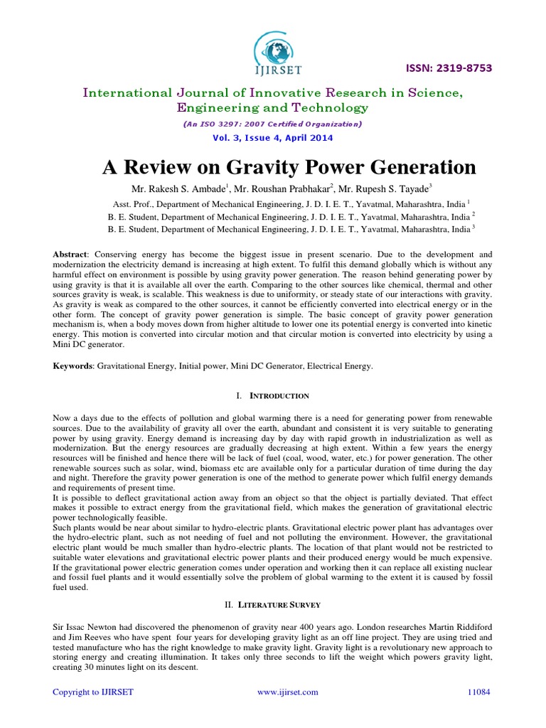 Gravity Power Generation | PDF | Fuels | Gravity