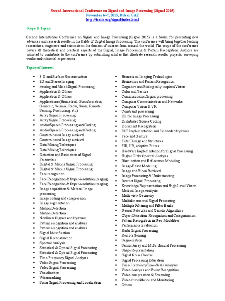 Scope & Topics: Second International Conference On Signal and Image ...