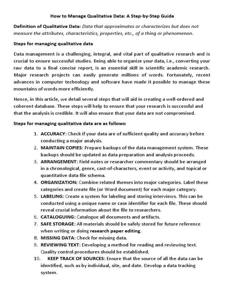 How To Manage Qualitative Data: A Step-by-Step Guide | PDF ...