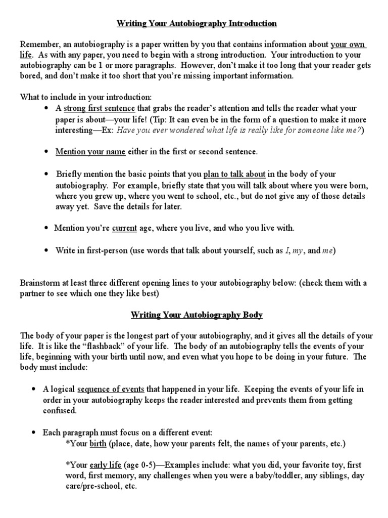 Autobiography Writing Outline | PDF | Autobiographies | Memory