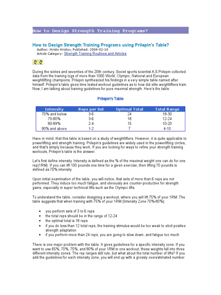 How To Design Strength Training Programs Using Prilepin's Table? | PDF