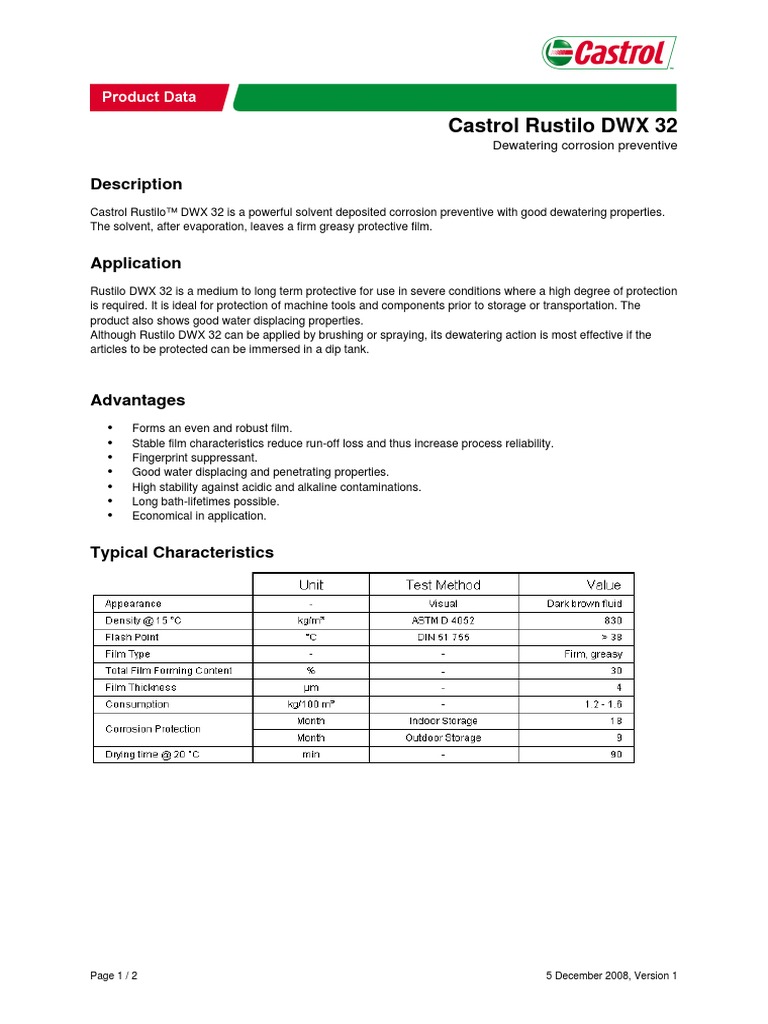 Castrol - Rustilo DWX 32 PDF | PDF | Corrosion | Solvent