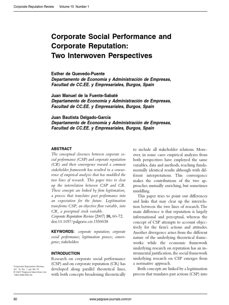Corporate Social Performance PDF | PDF | Reputation | Corporate Social ...
