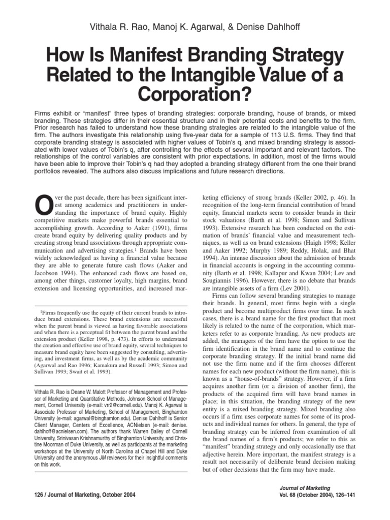 How Is Manifest Branding Strategy Related To The Intangible Value of A ...