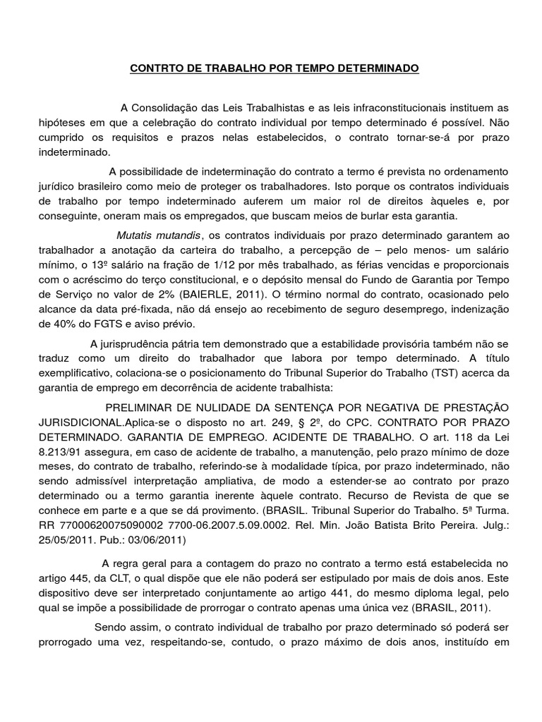 Contrto de Trabalho Por Tempo Determinado | PDF | Trabalho temporário | Lei Estatutária
