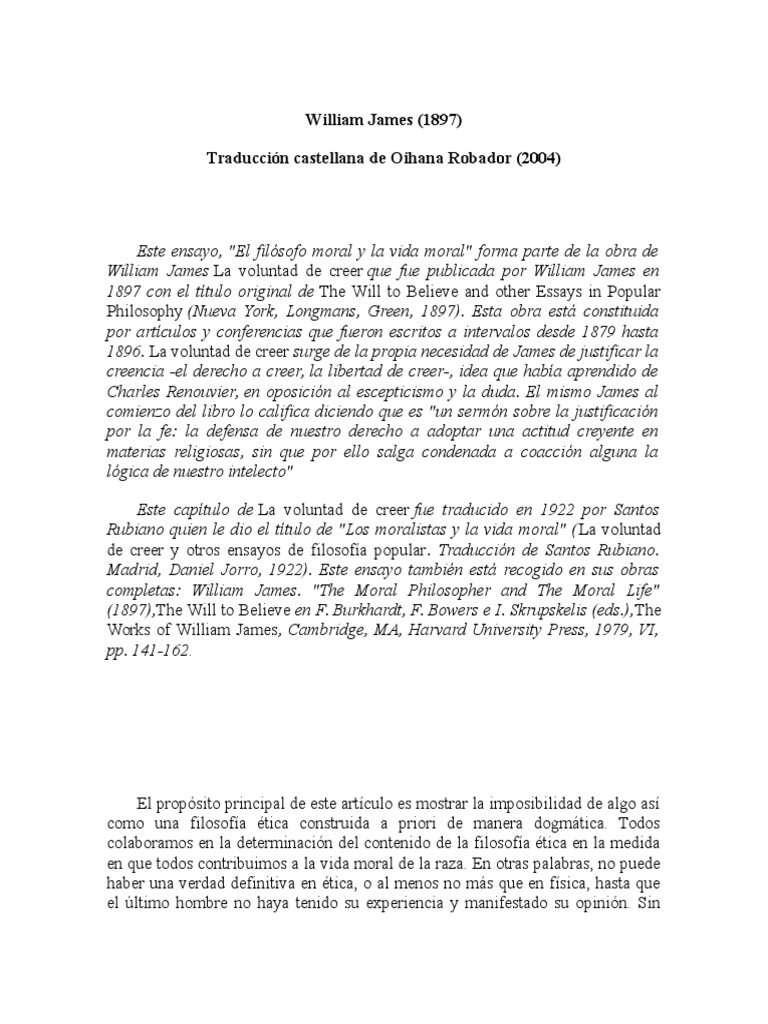 James - El Filosofo Moral y La Vida Moral (La Voluntad de Creer) | PDF ...