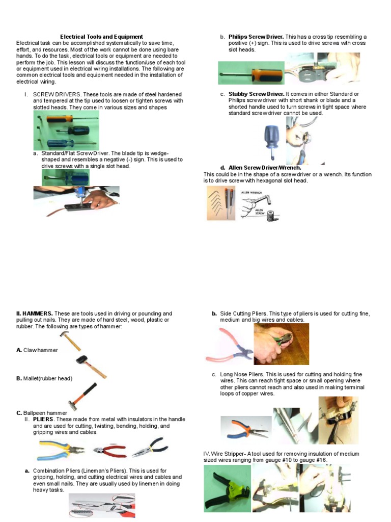 Basic Electrical Tools And Equipment