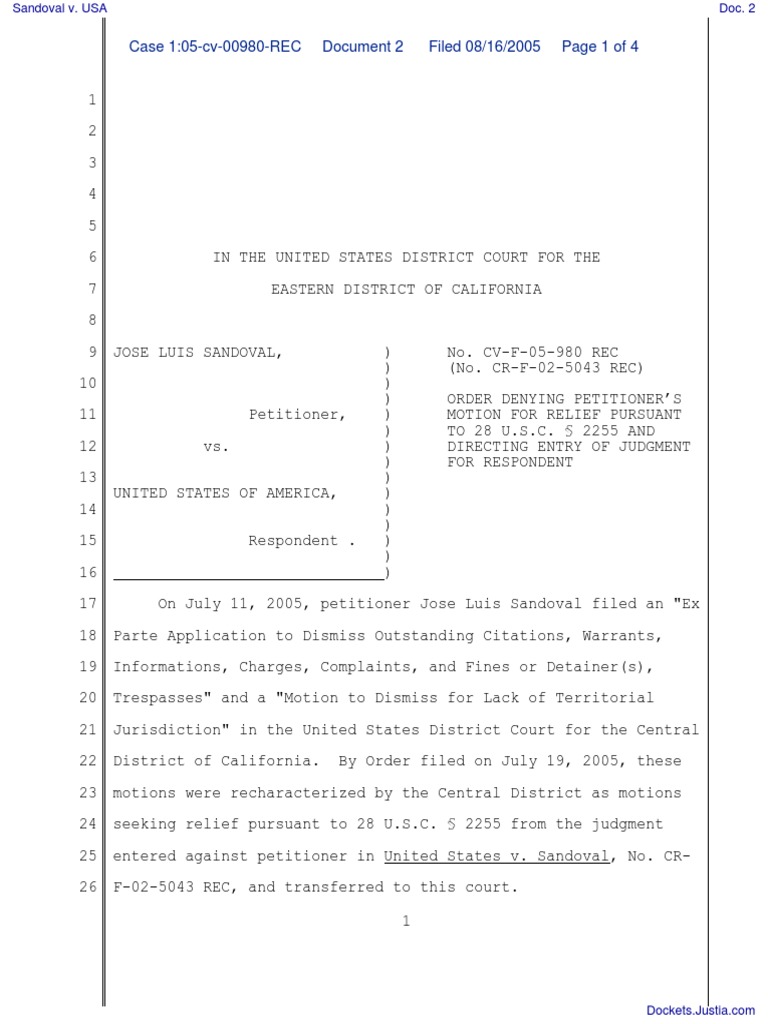 Sandoval v. USA - Document No. 2 | PDF | Criminal Justice | Crime ...