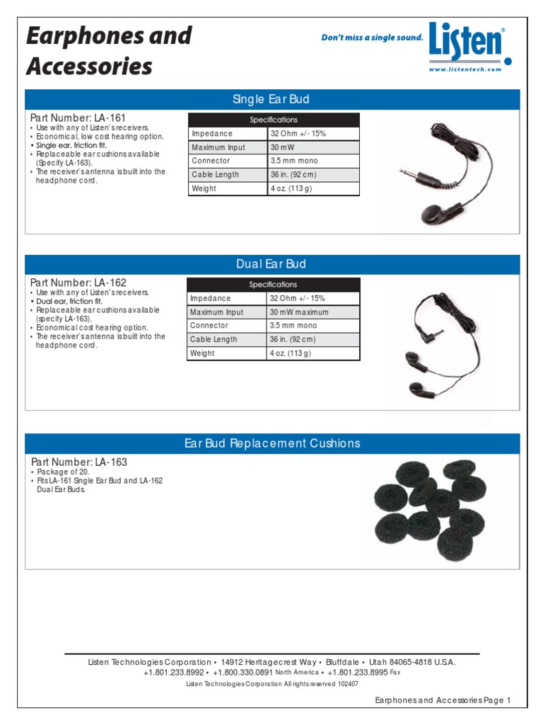 Earphones Datasheet | PDF | Headphones | Microphone