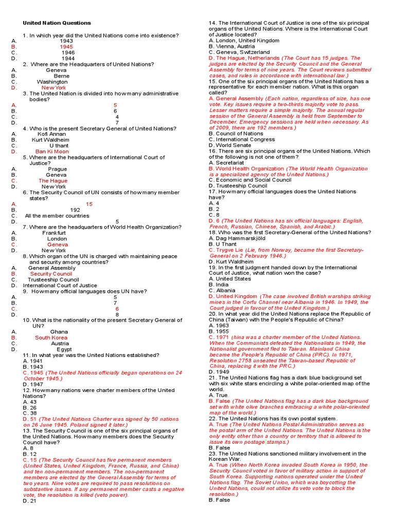 United Nation Questions | PDF | United Nations General Assembly ...