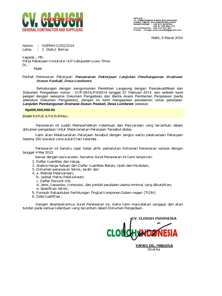 Contoh Penawaran Tender Pada LPSE | PDF