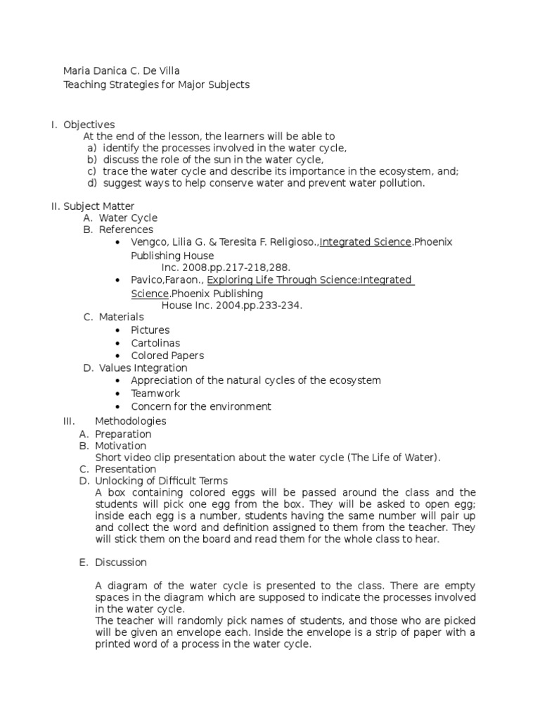Semi-Detailed Lesson Plan-Water Cycle | Download Free PDF | Lesson Plan ...