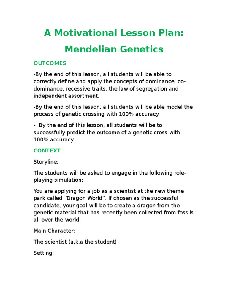A Motivation Lesson Plan Mendelian Genetics v1 | PDF | Genetics | Biology