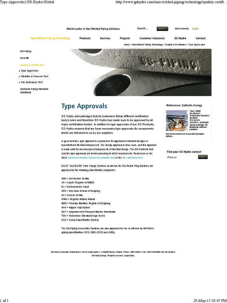 GS-Hydro Type Approvals Overview | PDF