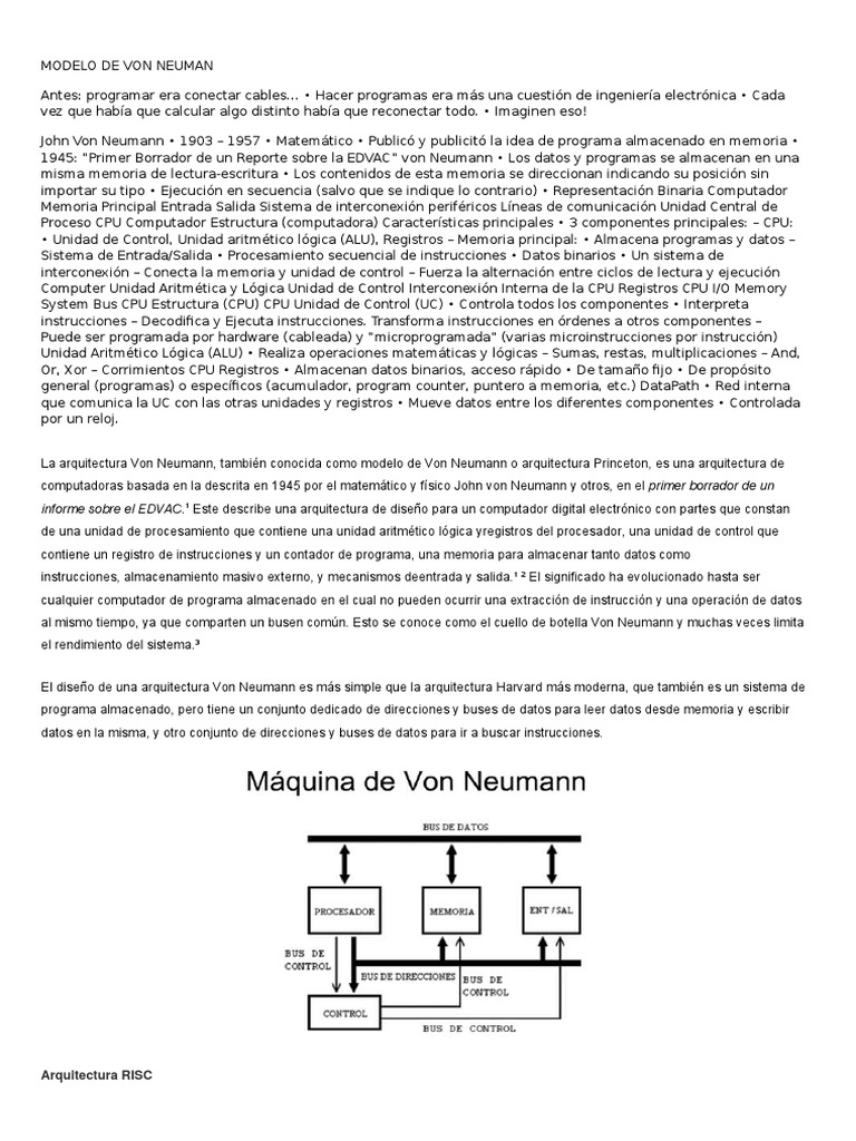 Arquitectura de Computadoras: Von Neumann y RISC | PDF | Unidad Central ...
