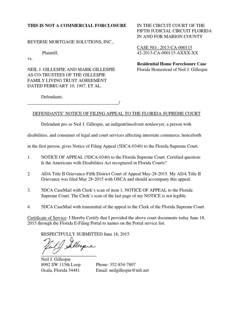 NOTICE of FILING Appeal To The Florida Supreme Court | PDF | Americans ...
