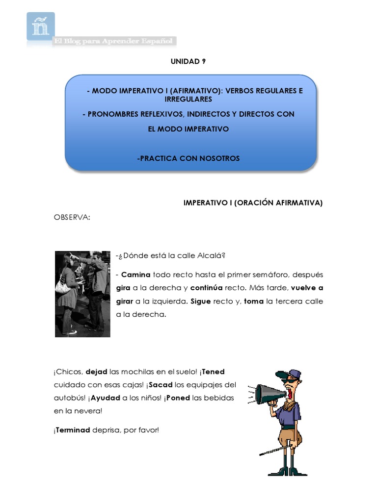 Imperativo en Español: Verbos y Pronombres | PDF | Objeto (gramática ...