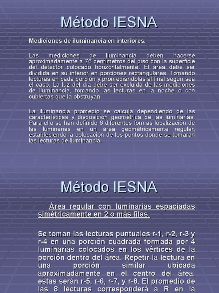 Método IESNA para la medición de iluminancia en interiores | PDF ...