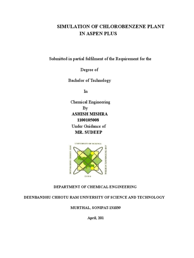 Simulation of Chlorobenzene Plant by Using Aspen Plus | PDF | Chemical ...