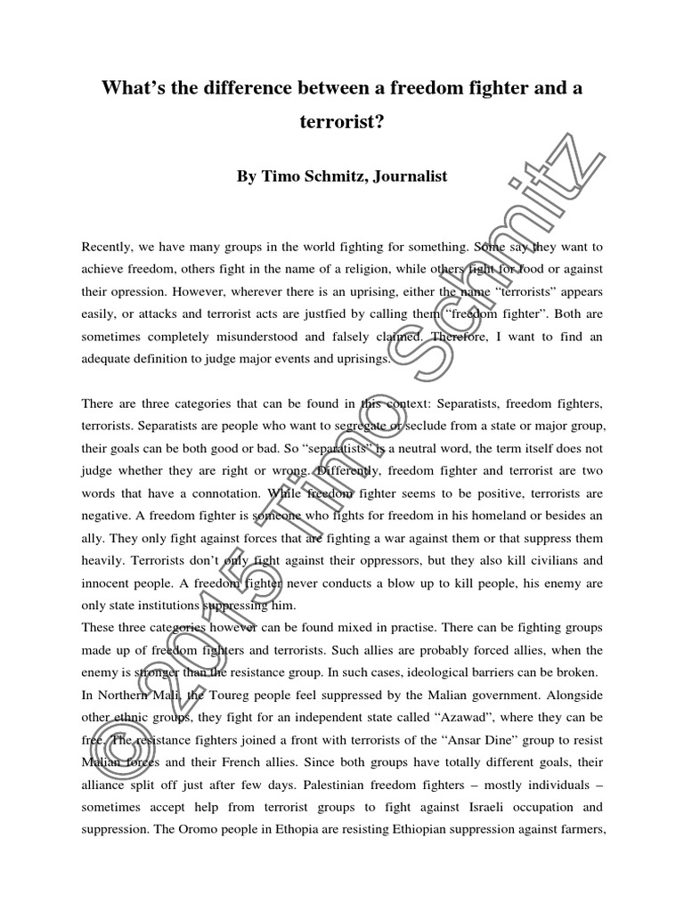 Difference Between Freedom Fighters and Terrorists | PDF | Resistance ...
