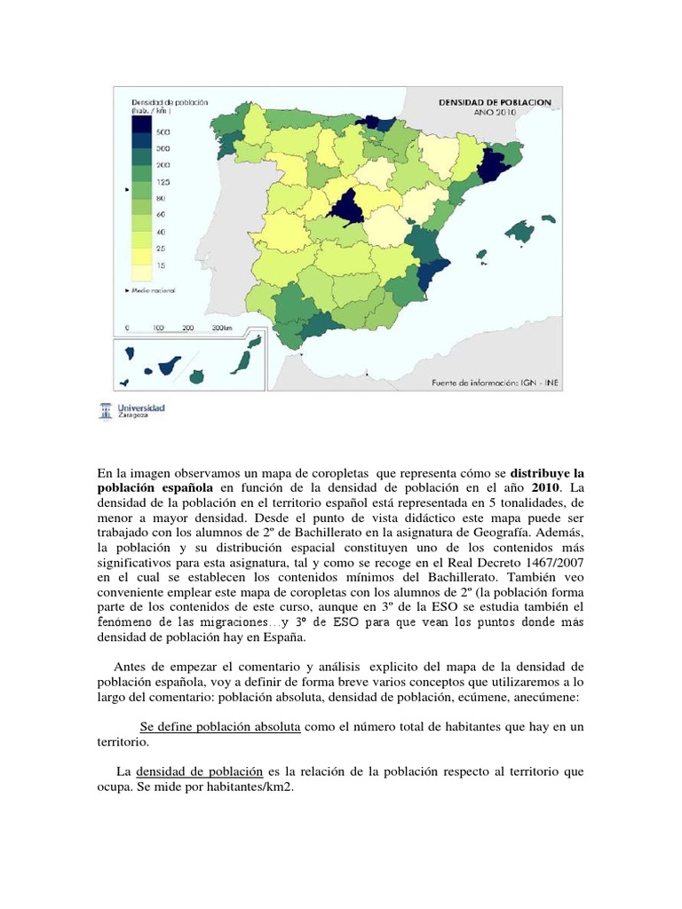 Mapa Coropletas Densidad Población Española | PDF | Densidad de ...
