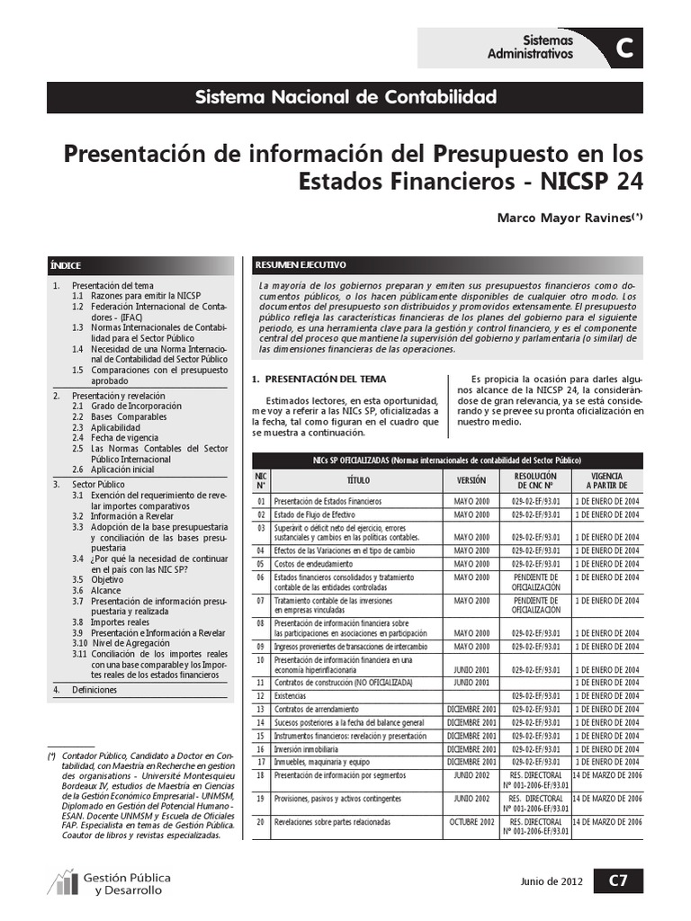 Nicsp 24 | PDF | Presupuesto | Estado financiero