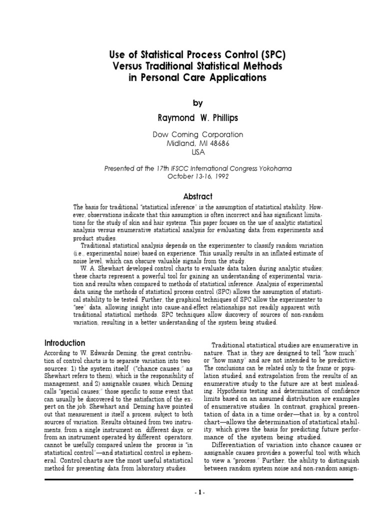 Use of Statistical Process Control (SPC) Versus Traditional Statistical ...