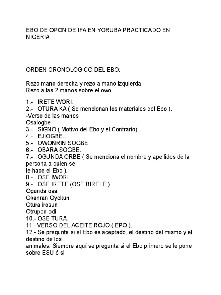 Ebo de Opon de Ifa en Yoruba Practicado en Nigeria | PDF | Religión ...
