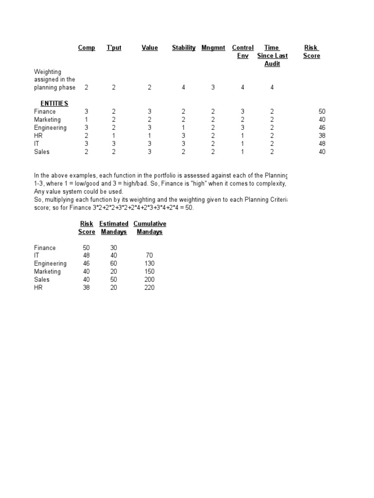 Excel Sheet For Audit Planning | PDF