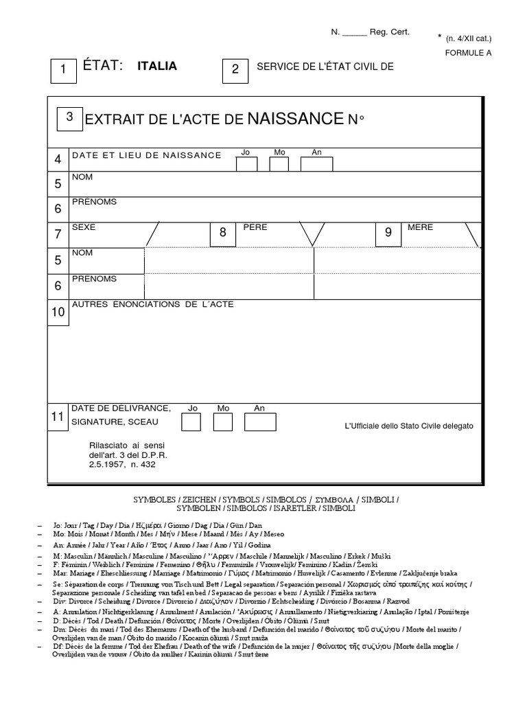 Fac-Simile Estratto Plurilingue Di Nascita | PDF