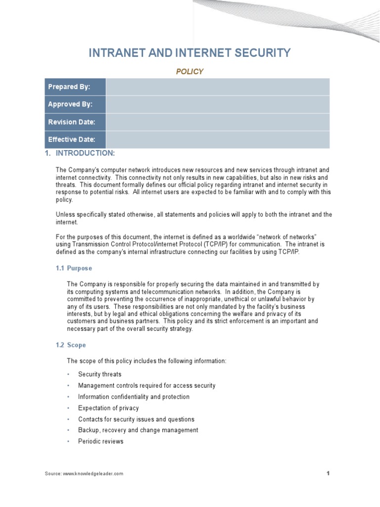 Intranet and Internet Security Policy - Sample 2 | Computer Security ...