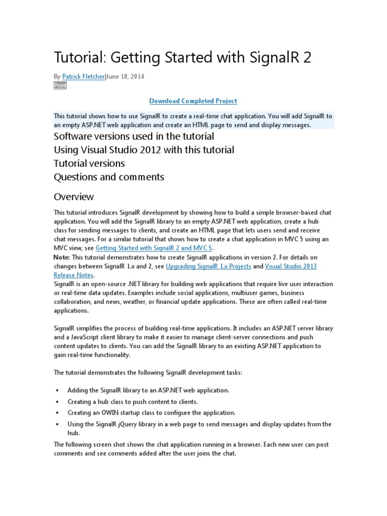 Getting Started With SignalR 2 | PDF | Web Application | Microsoft ...