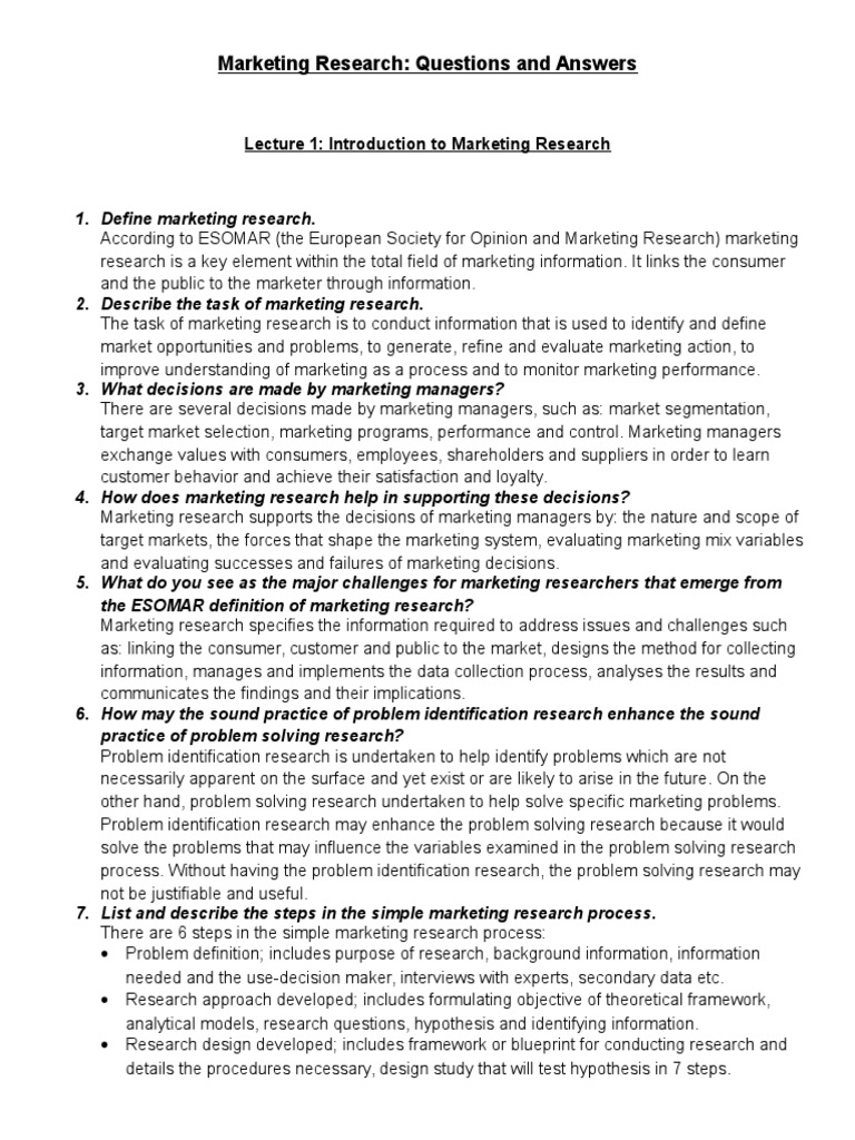 Marketing Research (Questions and Answers) | Marketing Research ...