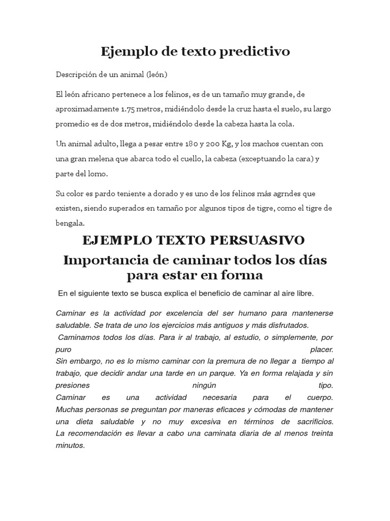 Ejemplo de Texto Predictivo | PDF | León | Tigre