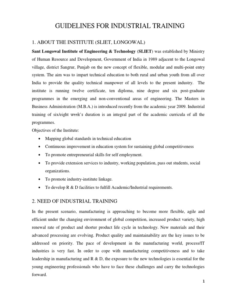 Guidelines for industrial training | Vocational Education | Employment