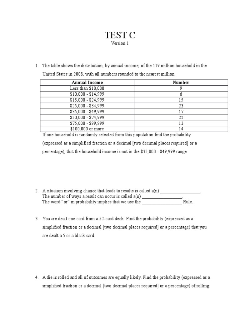 Test C: Annual Income Number | PDF | Teaching Methods & Materials