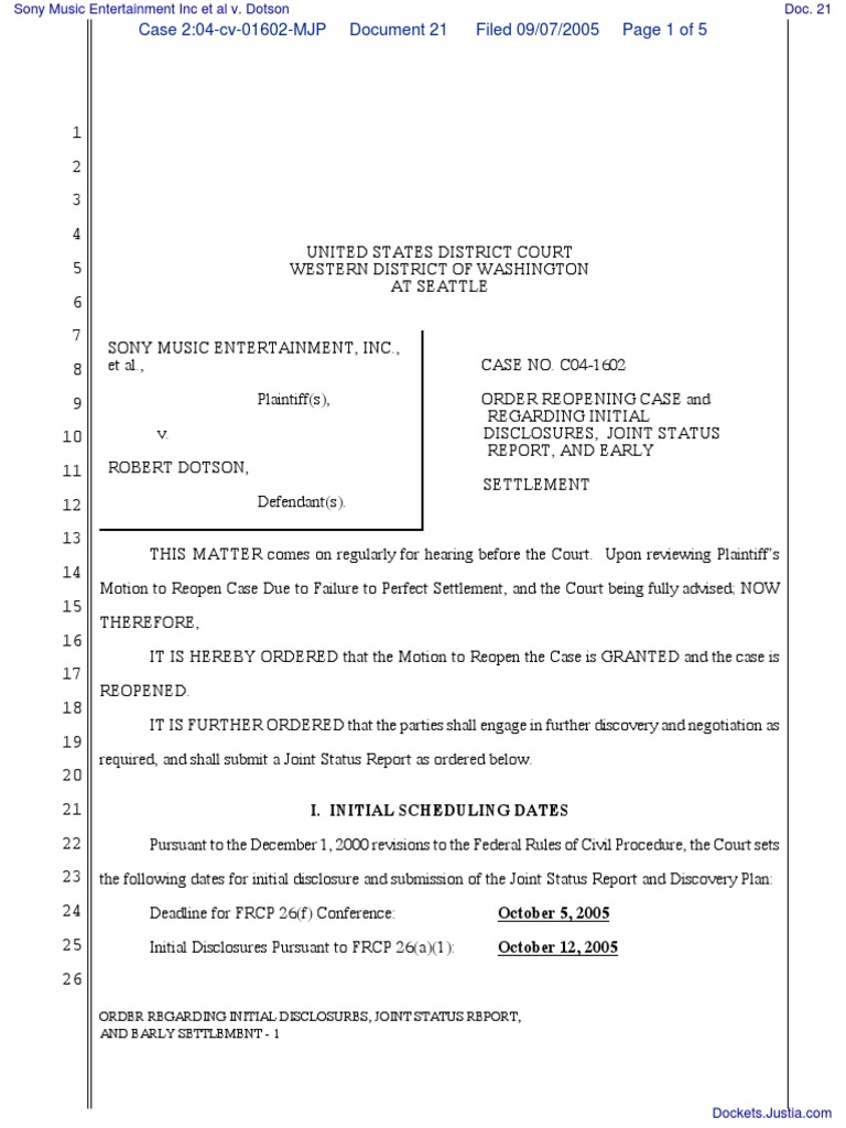 Sony Music Entertainment Inc Et Al v. Dotson - Document No. 21 | PDF ...