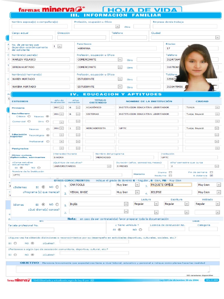 Hoja de Vida Minerva | PDF