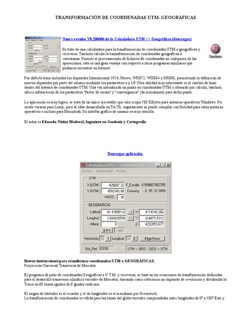 Transformación de Coordenadas Utm | PDF | Geomática | Visualización (Gráficos)