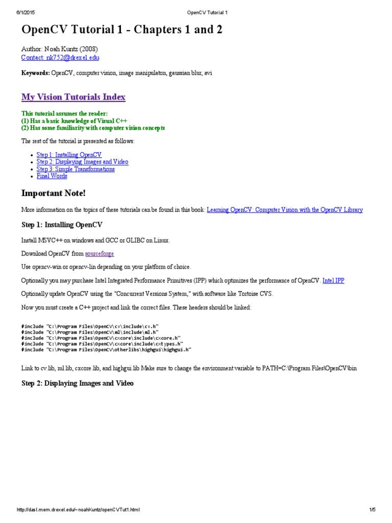 OpenCV Tutorial 1 Chap No.1 and 2 | PDF | C (Programming Language) | Computer Vision