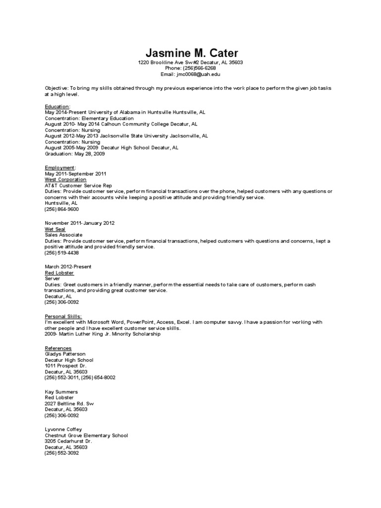 Resume of Jasmine M. Cater | PDF | Career & Growth | Business